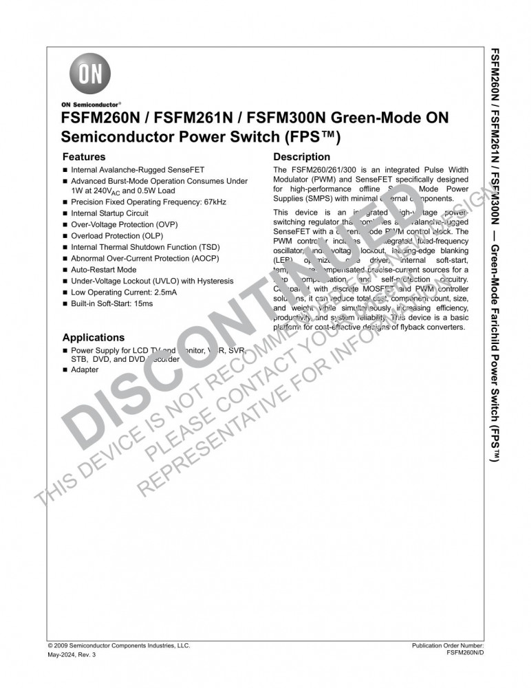 FSFM260 datasheet page 1