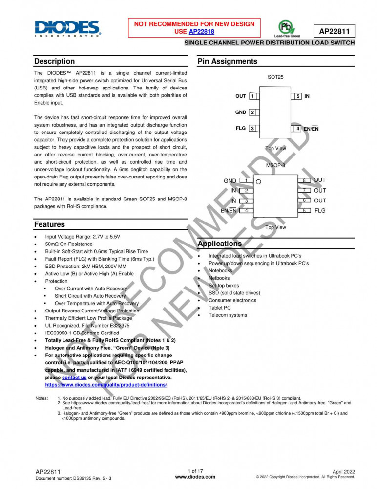 AP22811 datasheet page 1