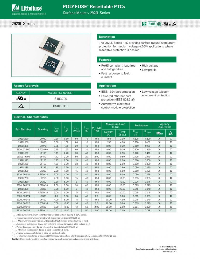 2920L500/16MR datasheet page 1