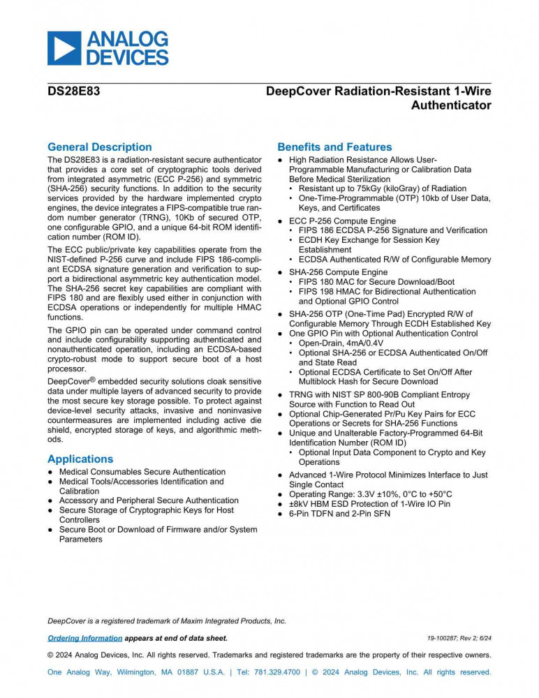 DS28E83 datasheet page 1