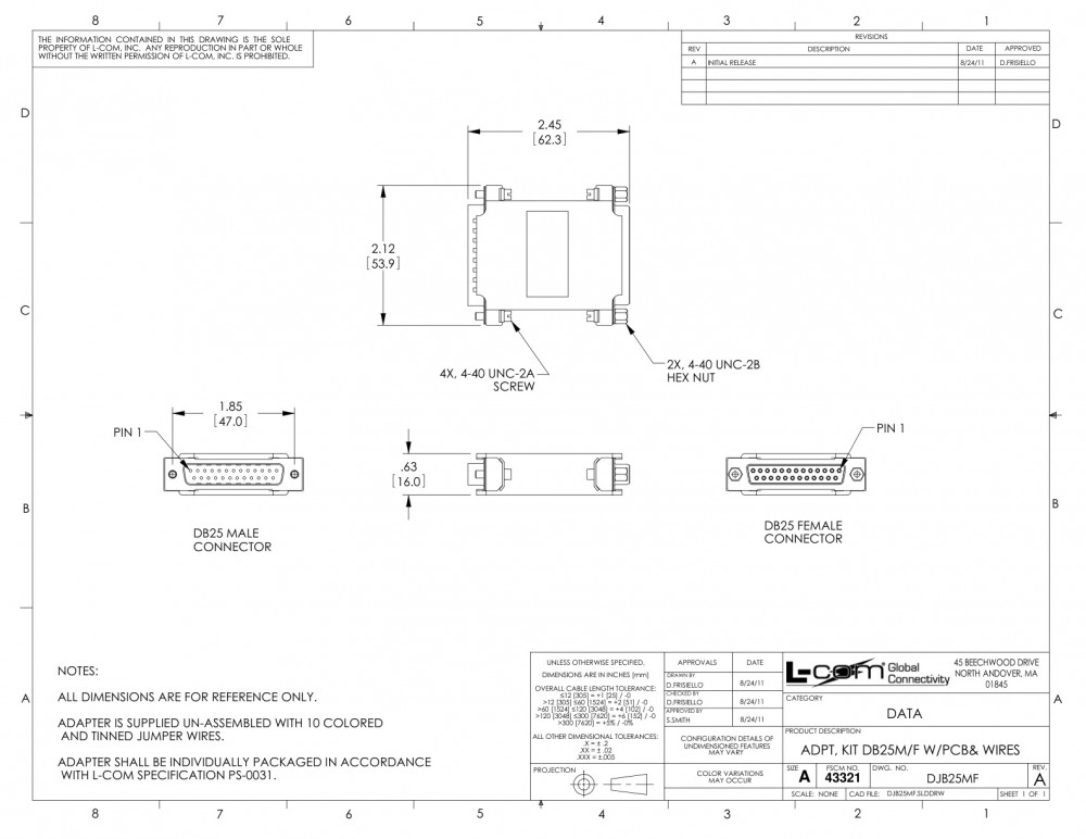 L-com DJB25MF technical document preview