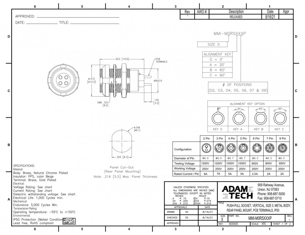 ADAM TECH MMI-M0RSXXXP product drawing, page 1