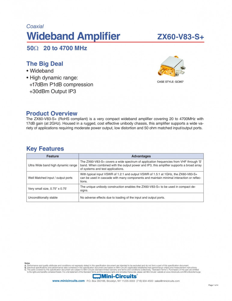 ZX60-V83-S+ datasheet page 1