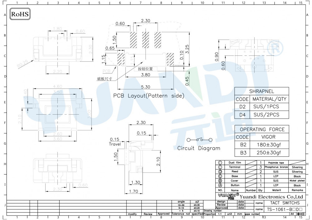 Yuandi TS-1061-B3D4 technical drawing
