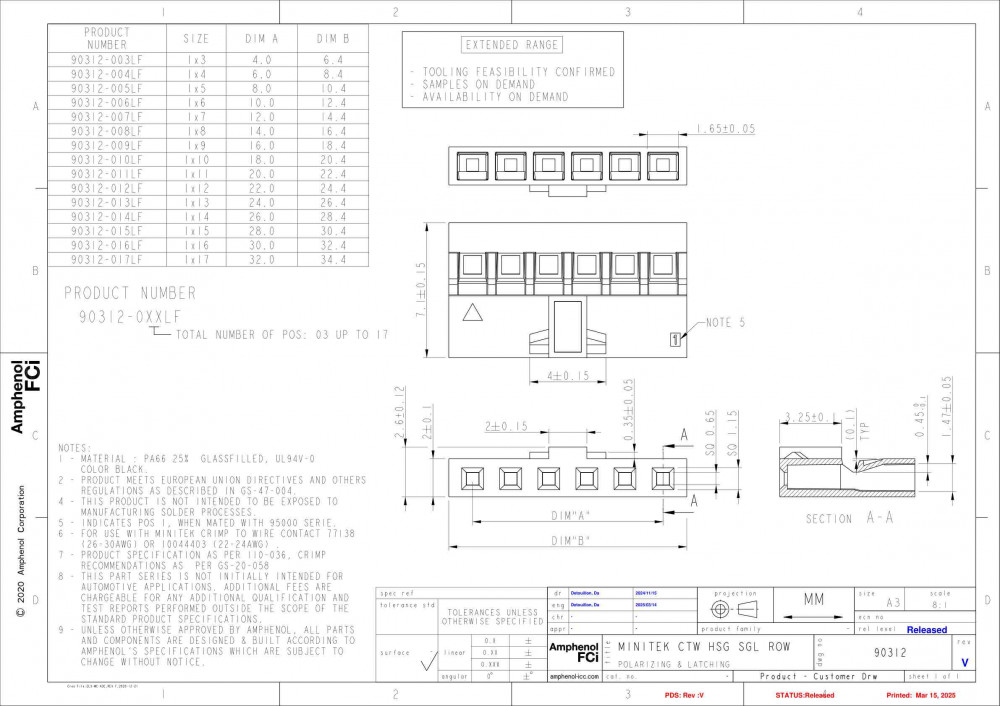 Amphenol 90312-008LF product drawing preview