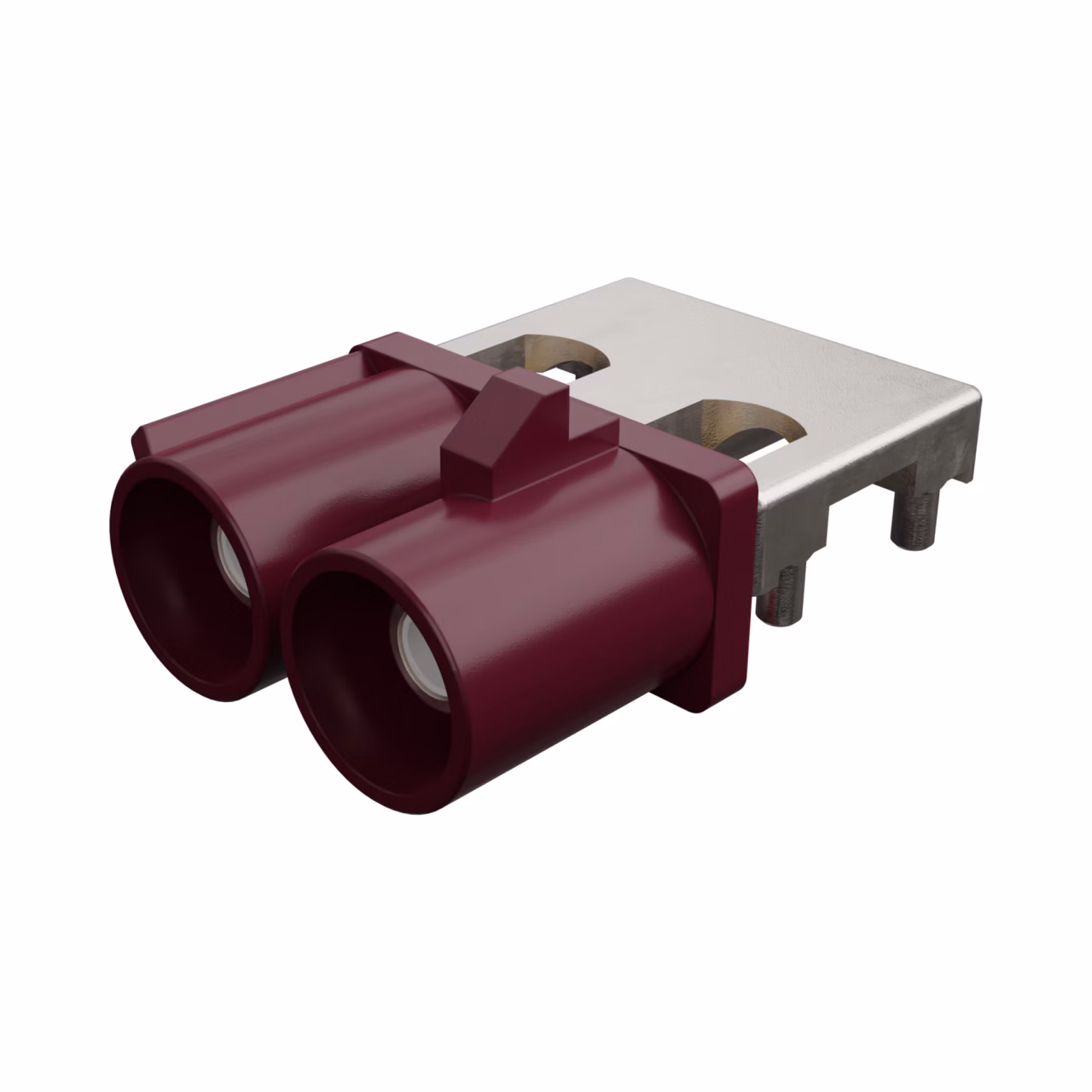 FAKRA Jack, Dual, Right-Angle, PCB Receptacle, End Launch, Die Cast Body, Tin (Sn) Plated, Keying Code D,  Bordeaux Violet, 50 Ohms for sale