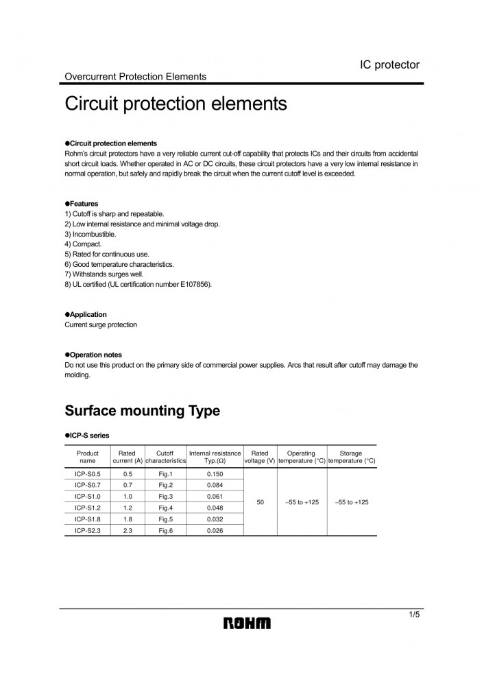 ROHM ICP circuit protector document page 1