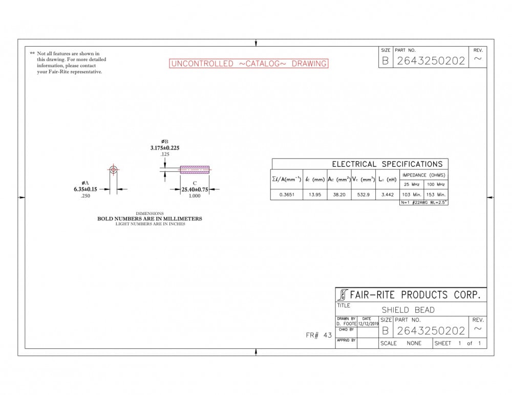 Fair-Rite 2643250202 technical document preview