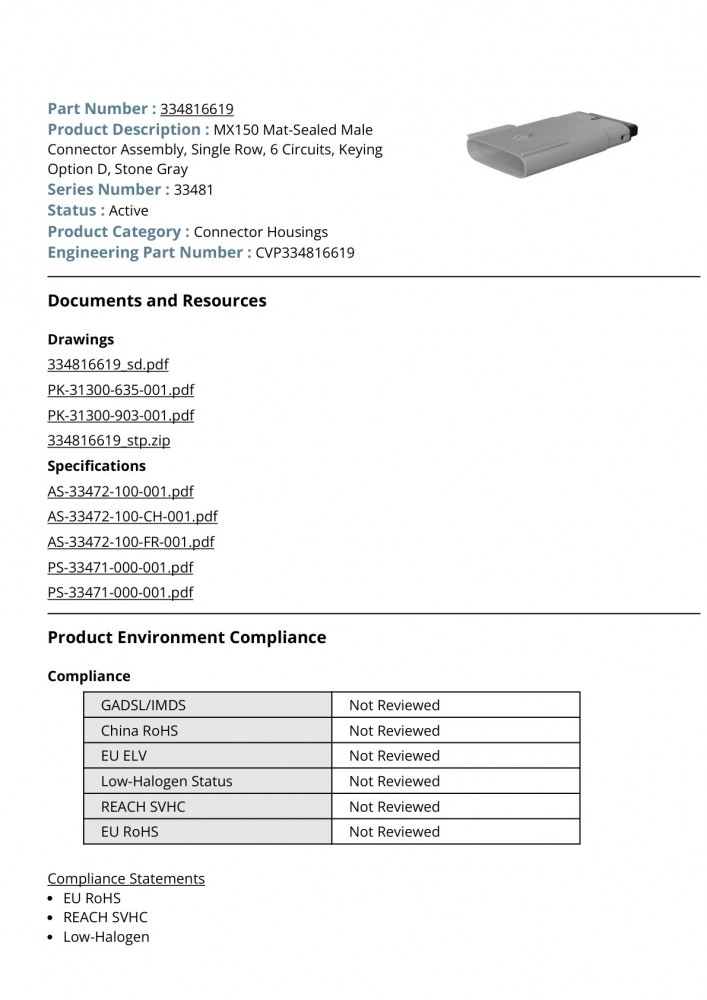 MOLEX 334816619 technical document preview, page 1