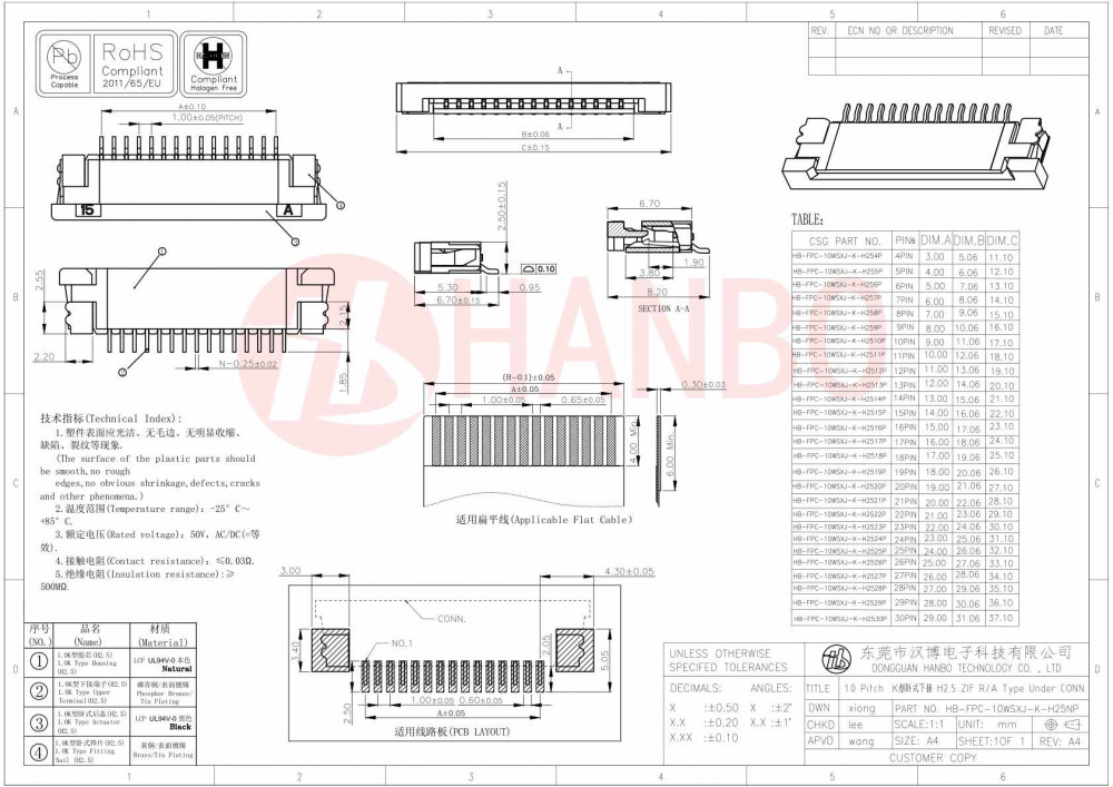 HB-FPC-10WSXJ-K-H2510P technical document preview