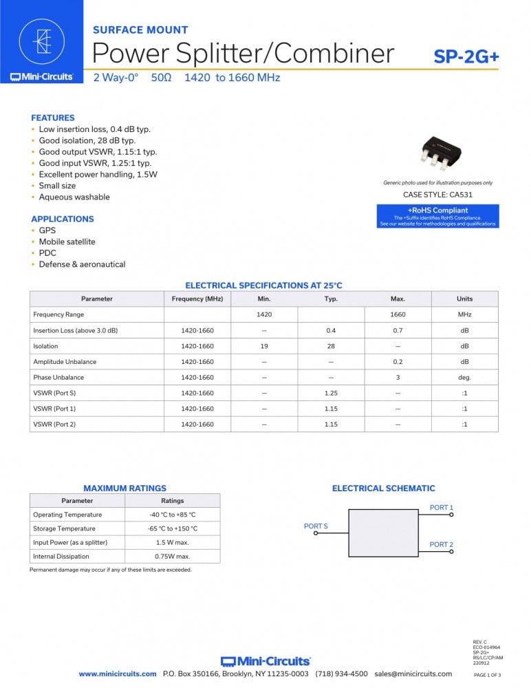 SP-2G+ datasheet page 1