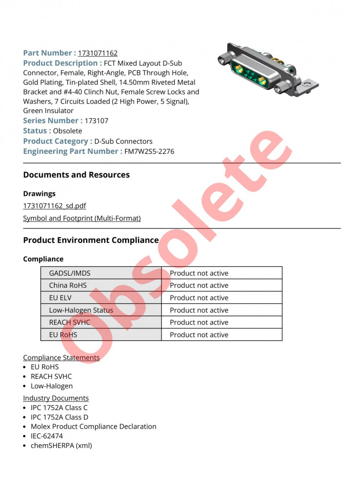 MOLEX 1731071162 technical drawing, page 1