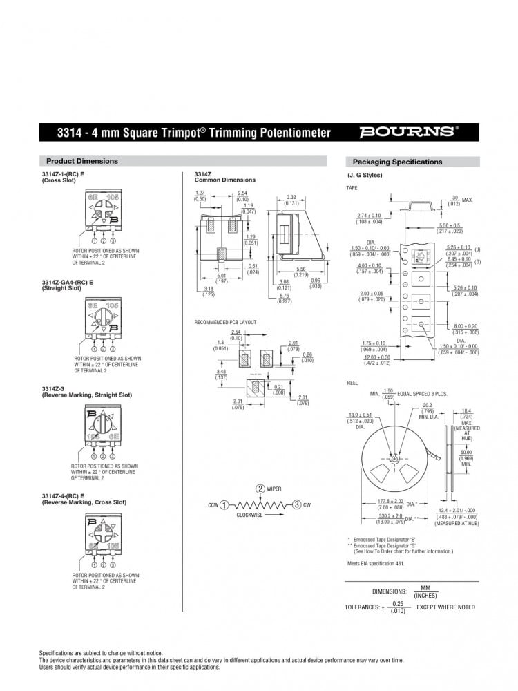 BOURNS 3314 series datasheet page 3