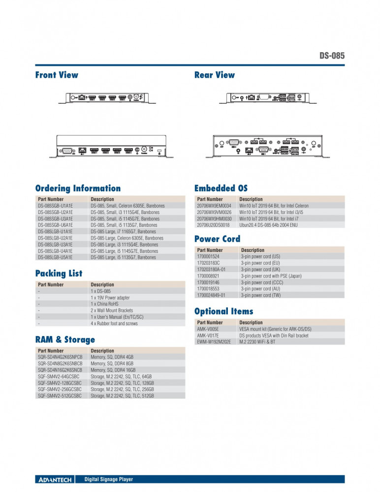 ADVANTECH DS-085 document page 3