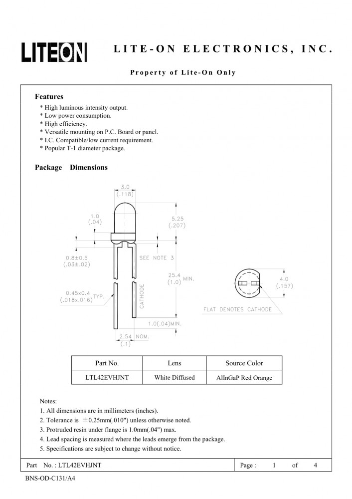 LTL42EVHJNT datasheet page 1