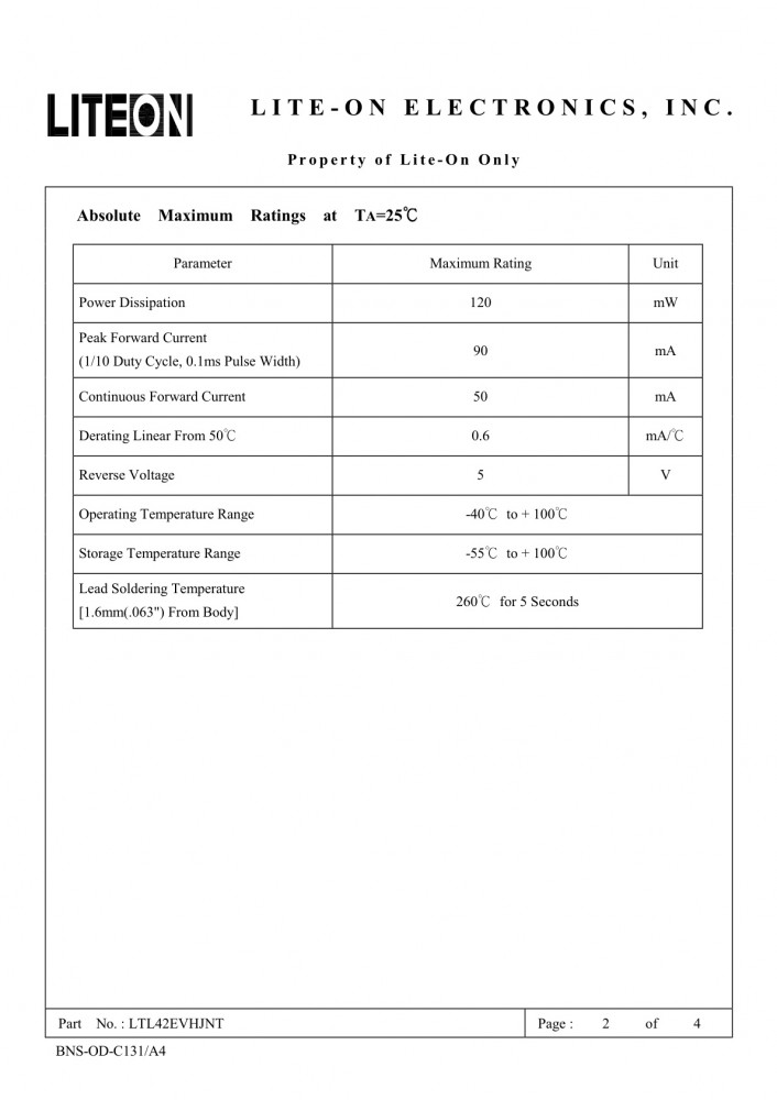 LTL42EVHJNT datasheet page 2