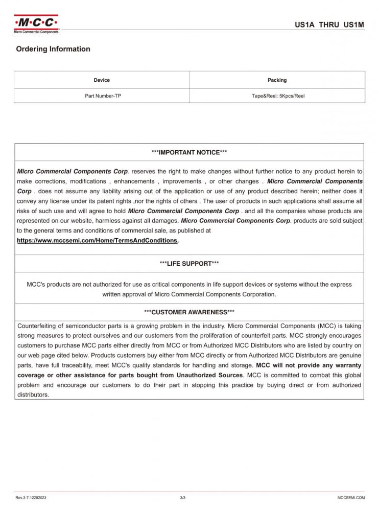 MCC US1D-TP datasheet page 3