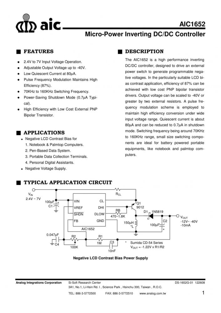 AIC1652 datasheet page 1
