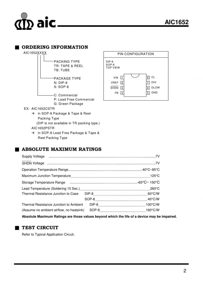 AIC1652 datasheet page 2