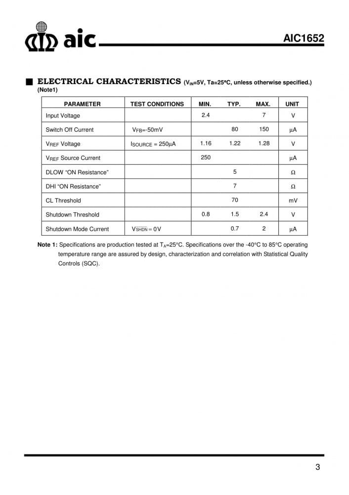 AIC1652 datasheet page 3