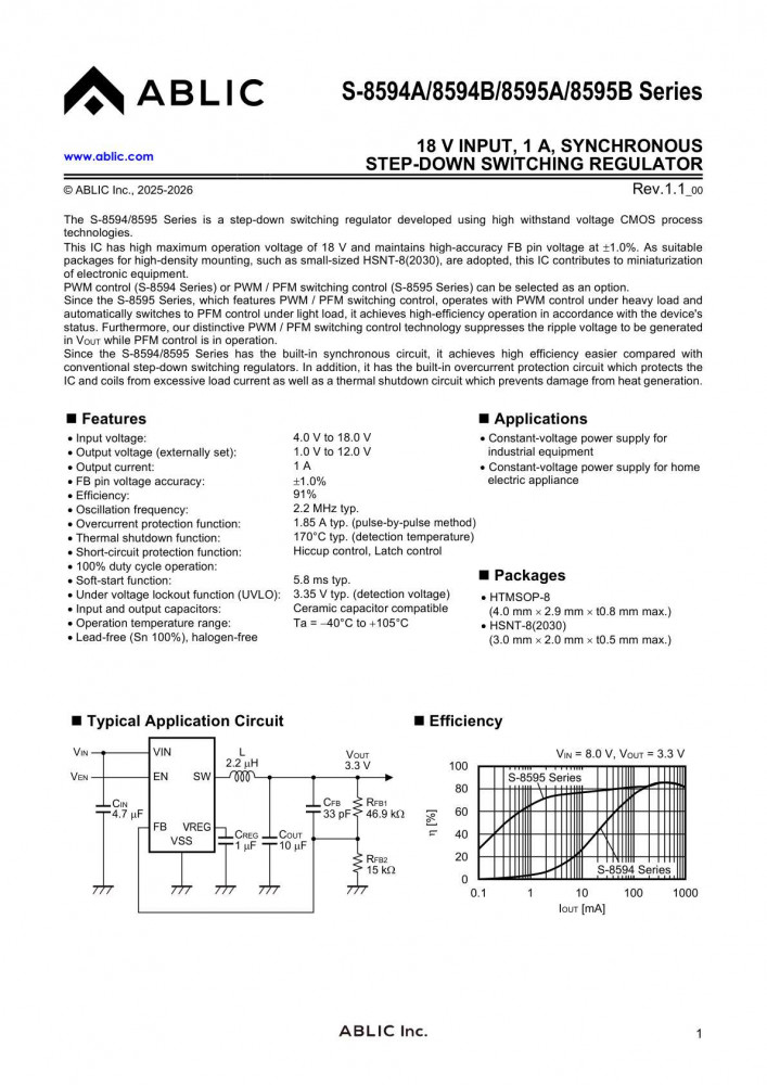 S-8594A/B datasheet page 1
