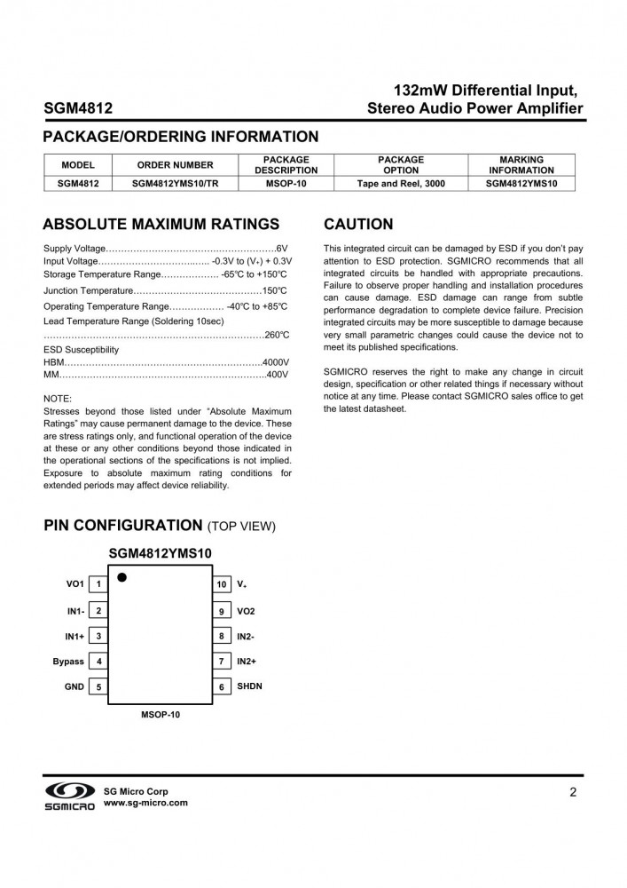 SGM4812 datasheet page 2