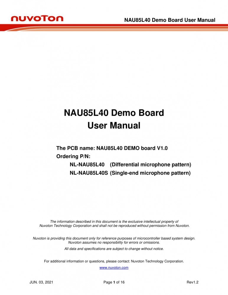 NAU85L40 manual page 1