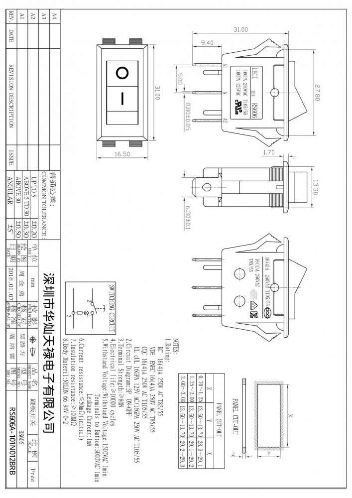 RS606A-101N012BRB technical drawing page 1
