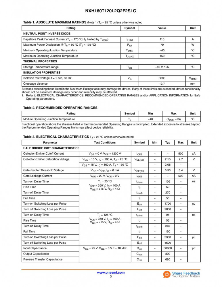 NXH160T120L2Q2F2S1 datasheet page 3