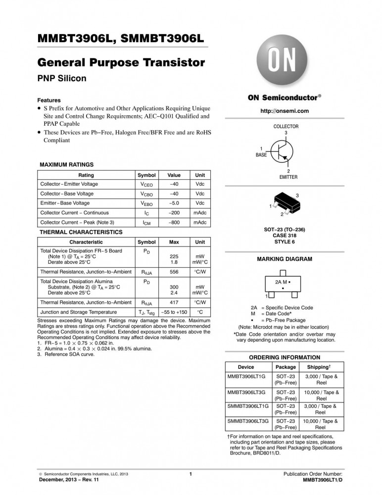 MMBT3906LT1G datasheet page 1