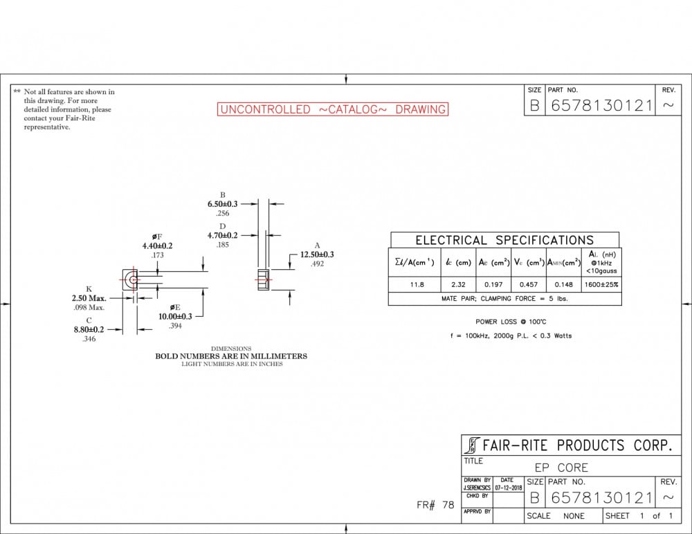 Fair-Rite 6578130121 technical drawing preview