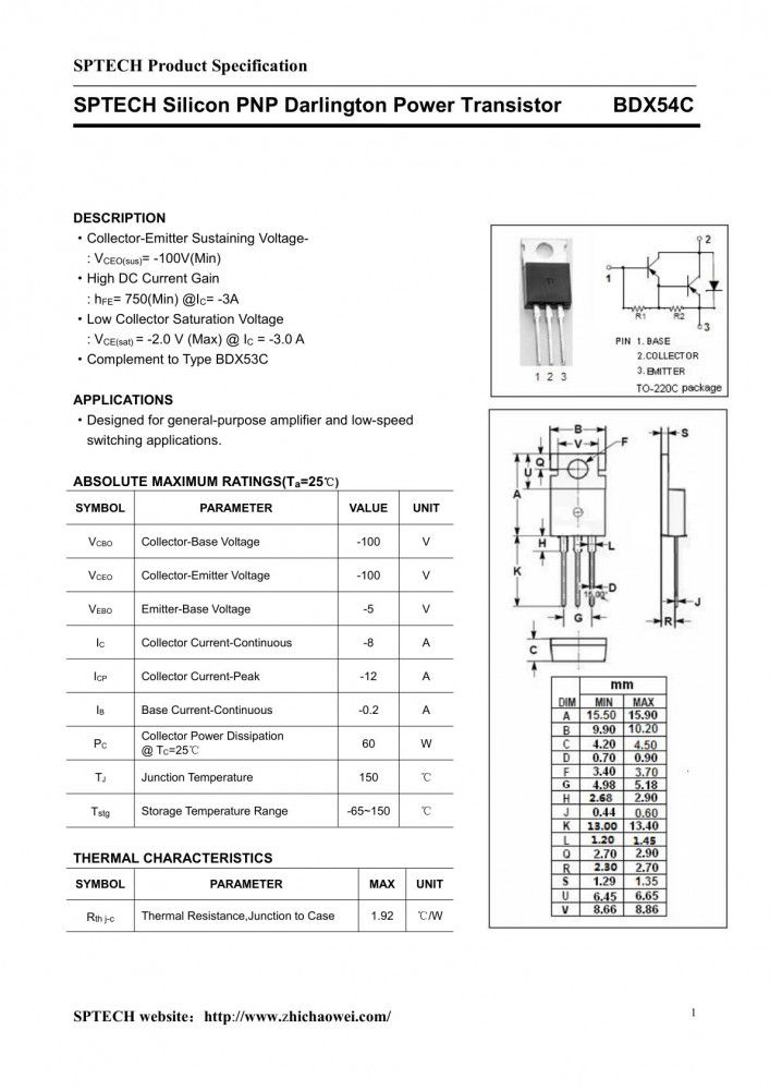 BDX54C datasheet page 1