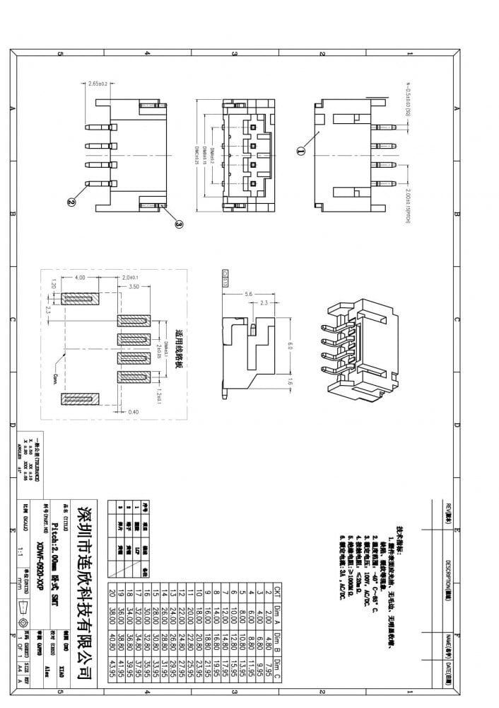 Lian Xin Technology XDWF-0920-03P technical drawing