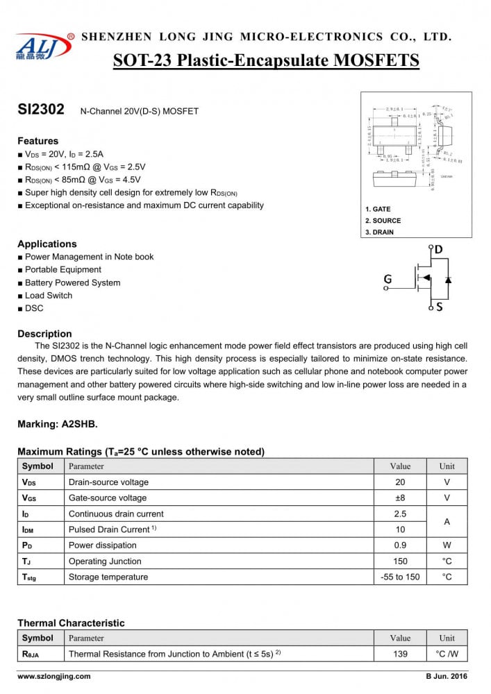 SI2302 datasheet page 1