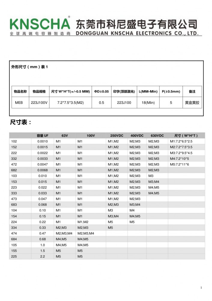 MEB223J100V82CL0039 specification page 2