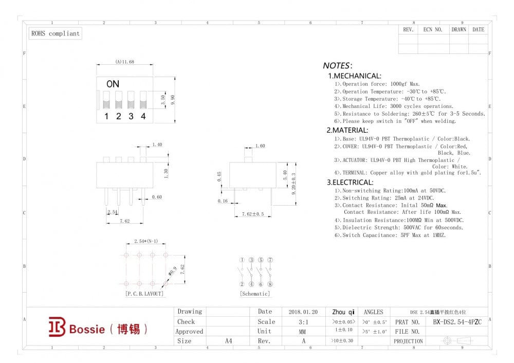 BX-DS2.54-4PZC technical drawing page