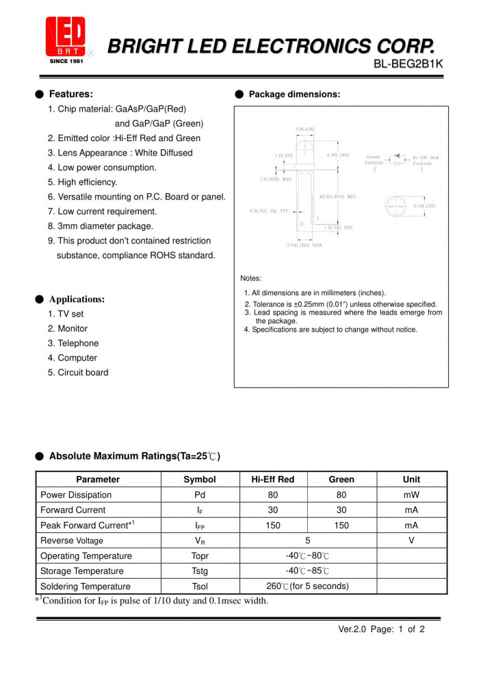 BL-BEG2B1K datasheet page 1