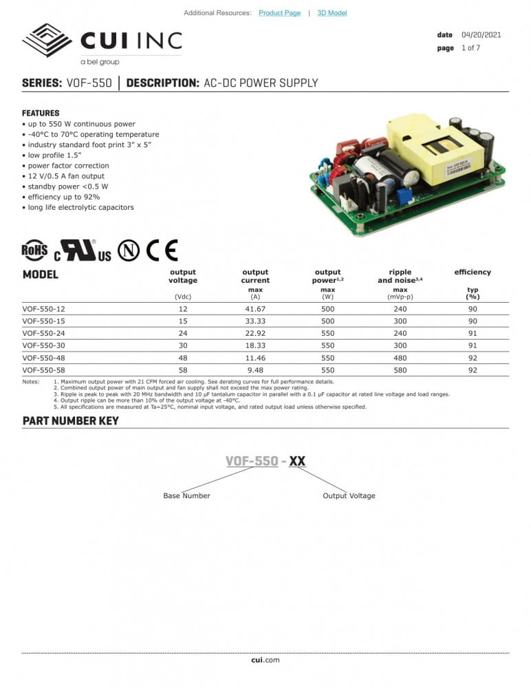 VOF-550-48 datasheet page 1