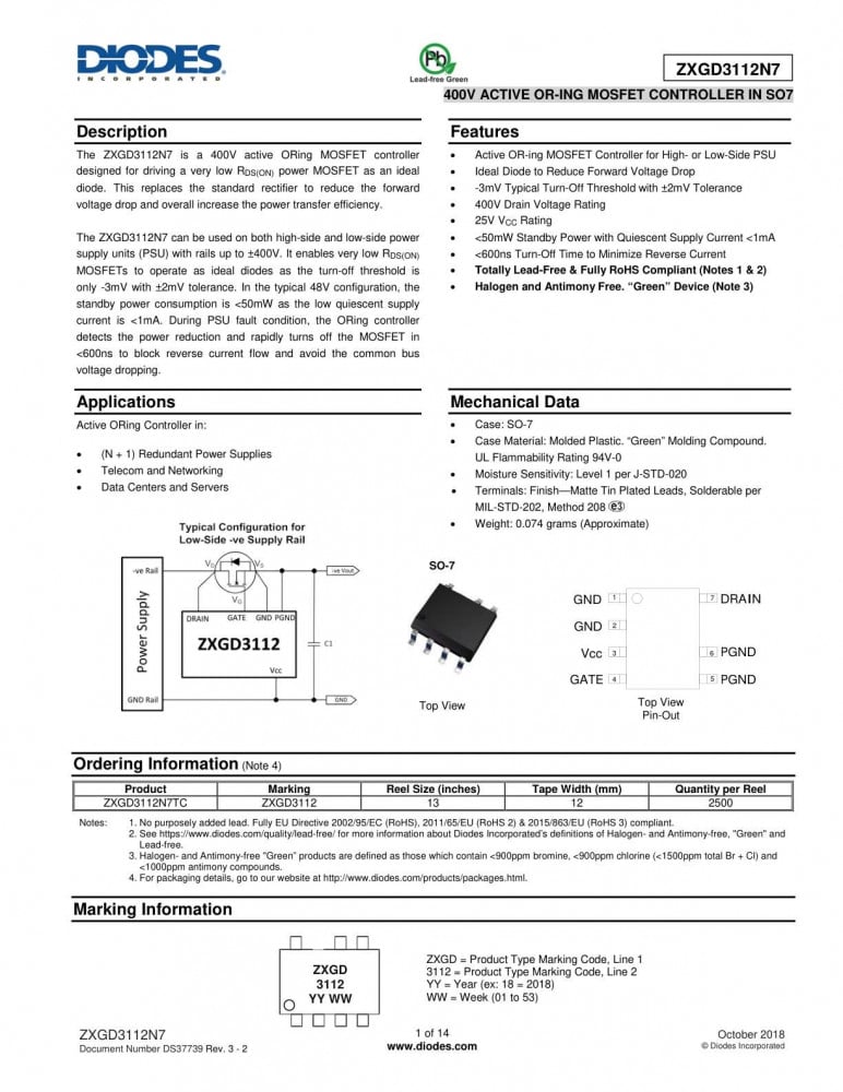 ZXGD3112N7TC datasheet page 1