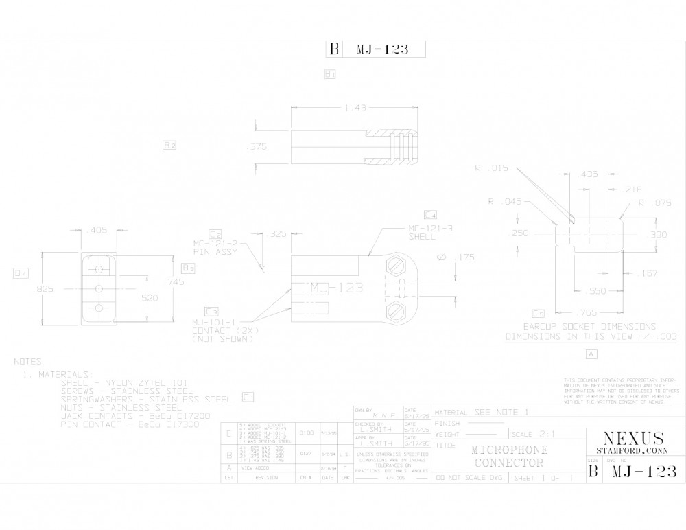 Amphenol MJ-123 technical document page