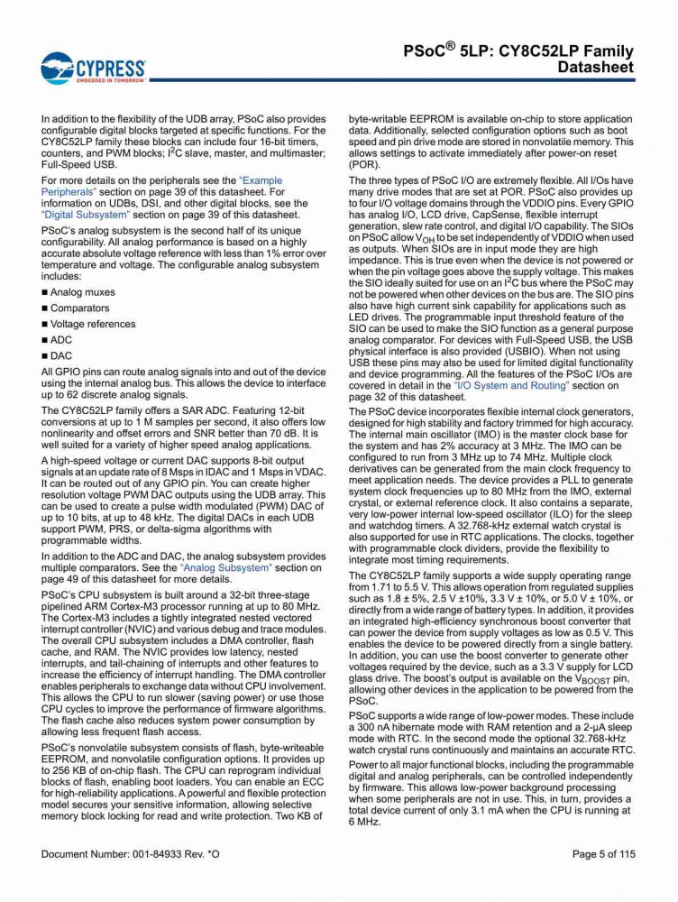 CY8C5267AXI-LP051 document page 6