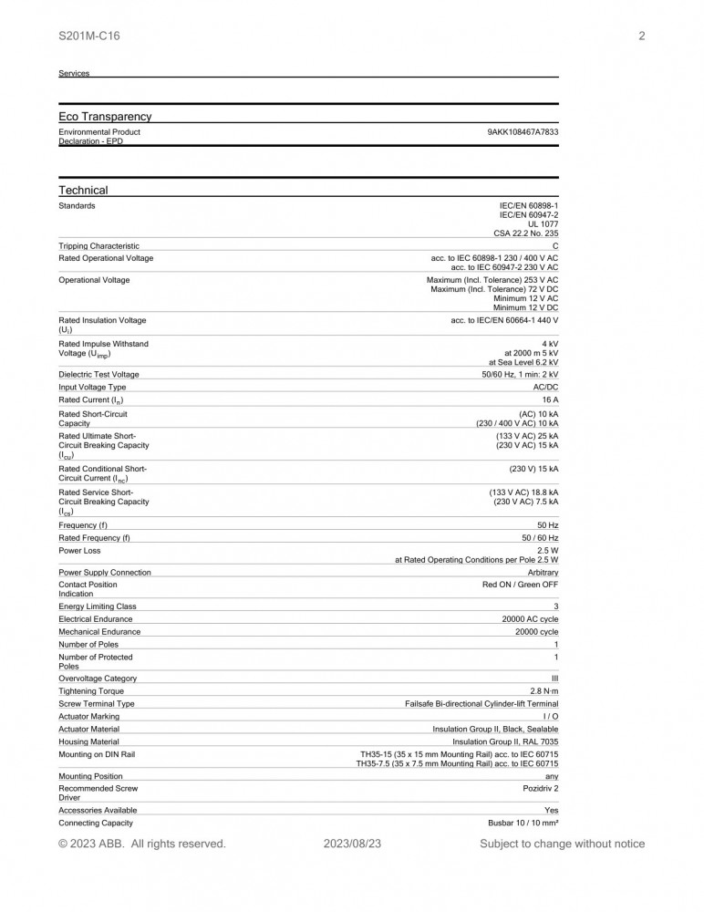 ABB S201M-C16 technical document page 2