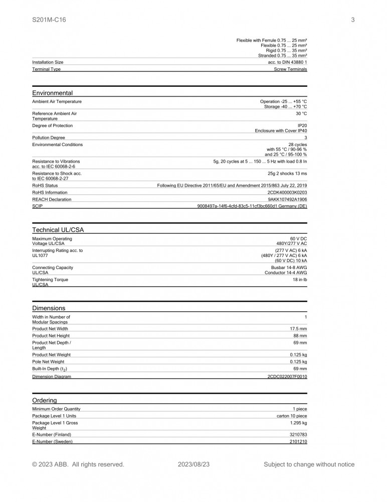 ABB S201M-C16 technical document page 3