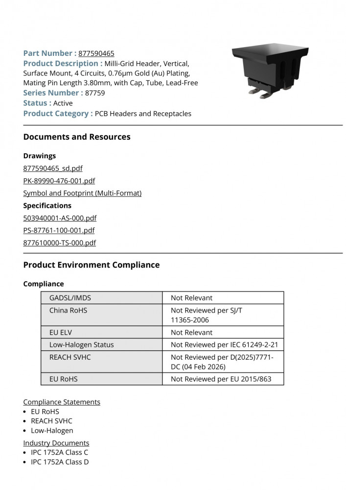MOLEX 877590465 technical document preview, page 1