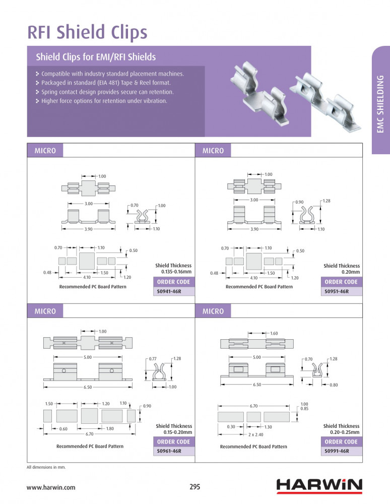 Harwin RFI shield clip technical document preview