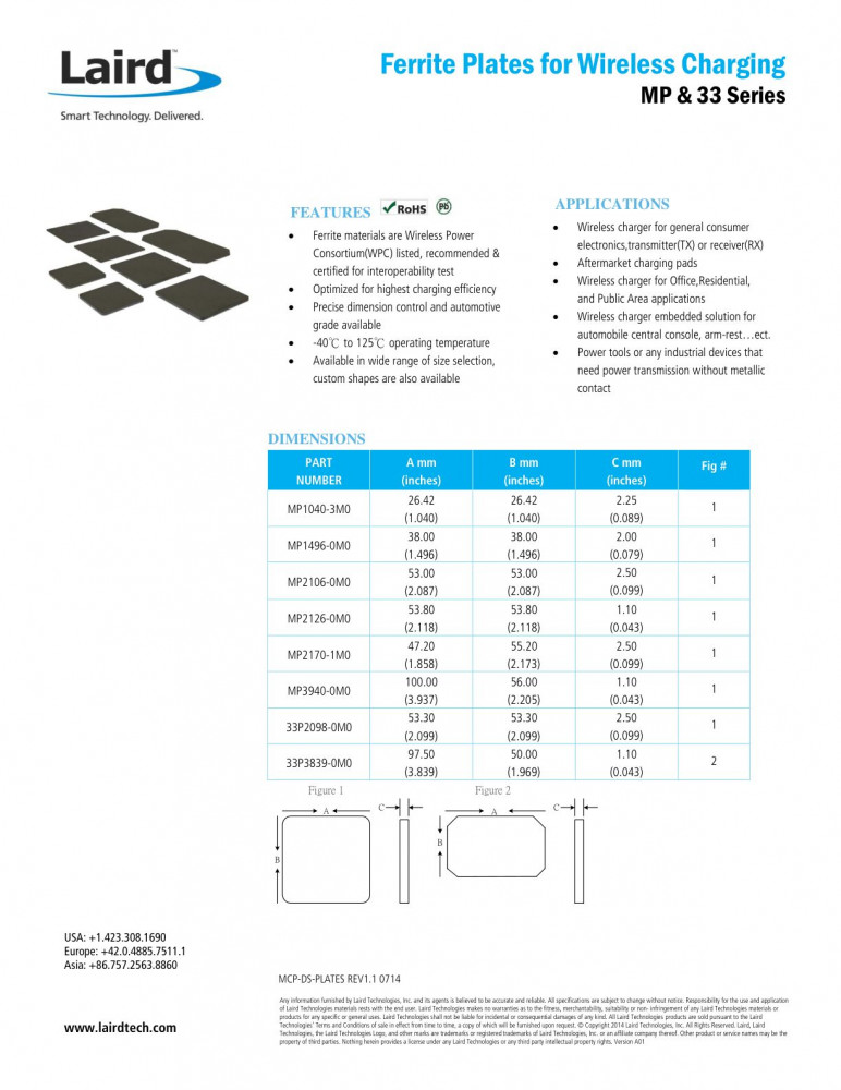 MP1496 ferrite plate technical document page 1