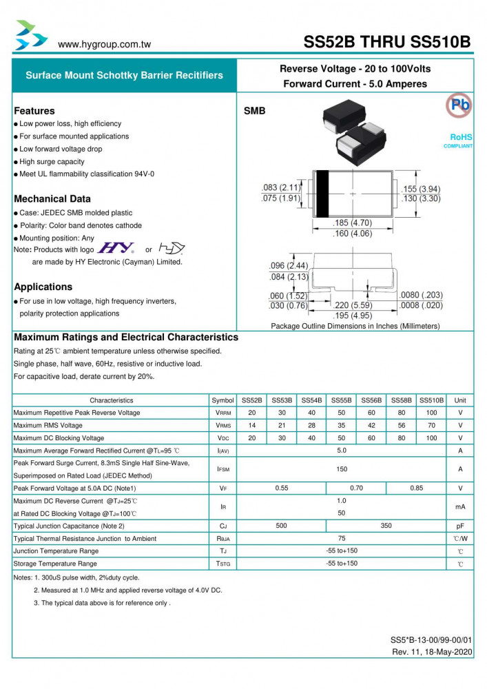 HY Elec SS55B datasheet page 1
