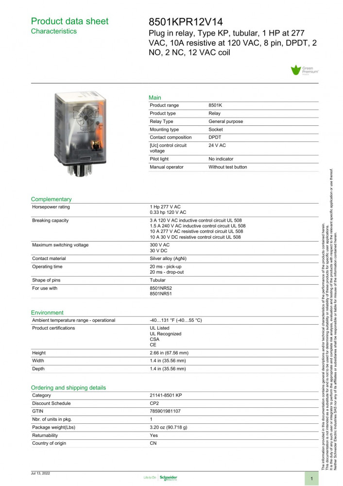 8501KPR12V14 technical document page 1