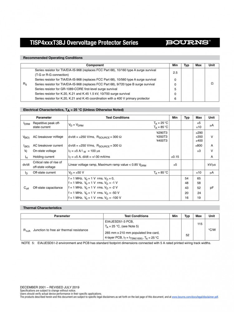 BOURNS TISP4290T3BJR-S datasheet page 3