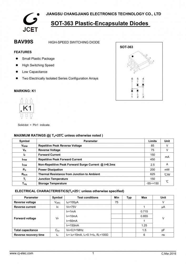 BAV99S datasheet page 1